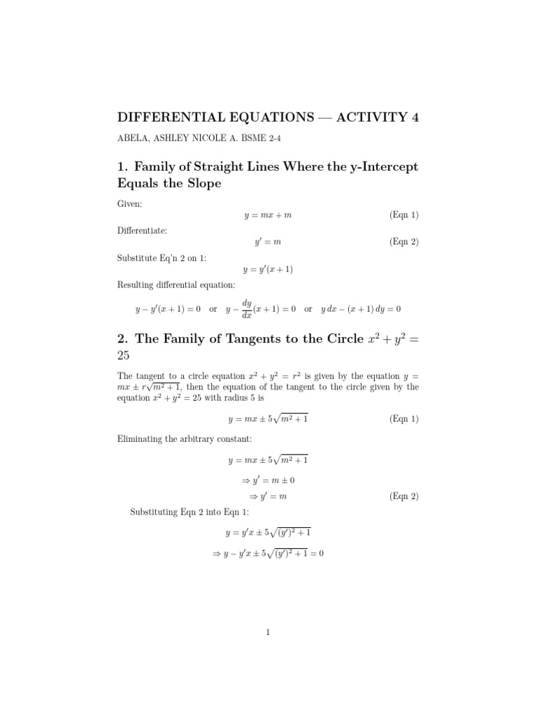 Differential Equation Solutions | PDF | Circle | Tangent Differential Equation Solutions | PDF | Circle | Tangent