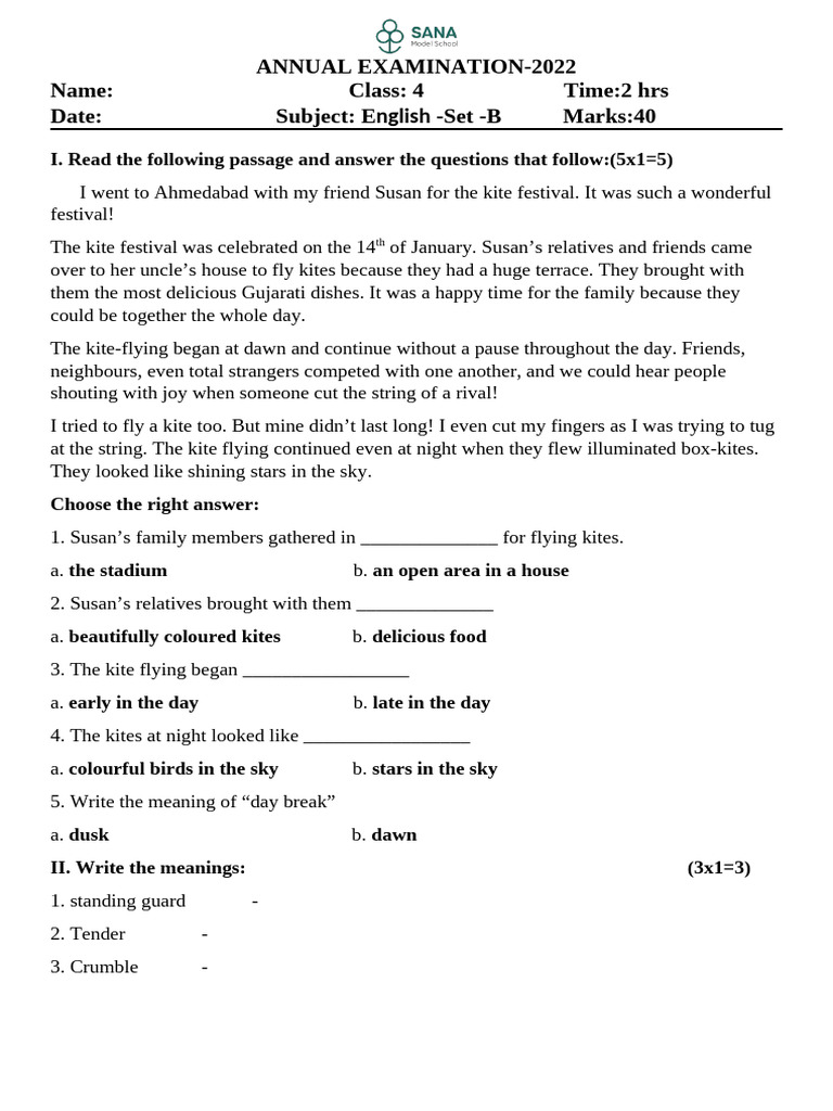 g4 Eng Qp-Set B | PDF | Kite | Syntax