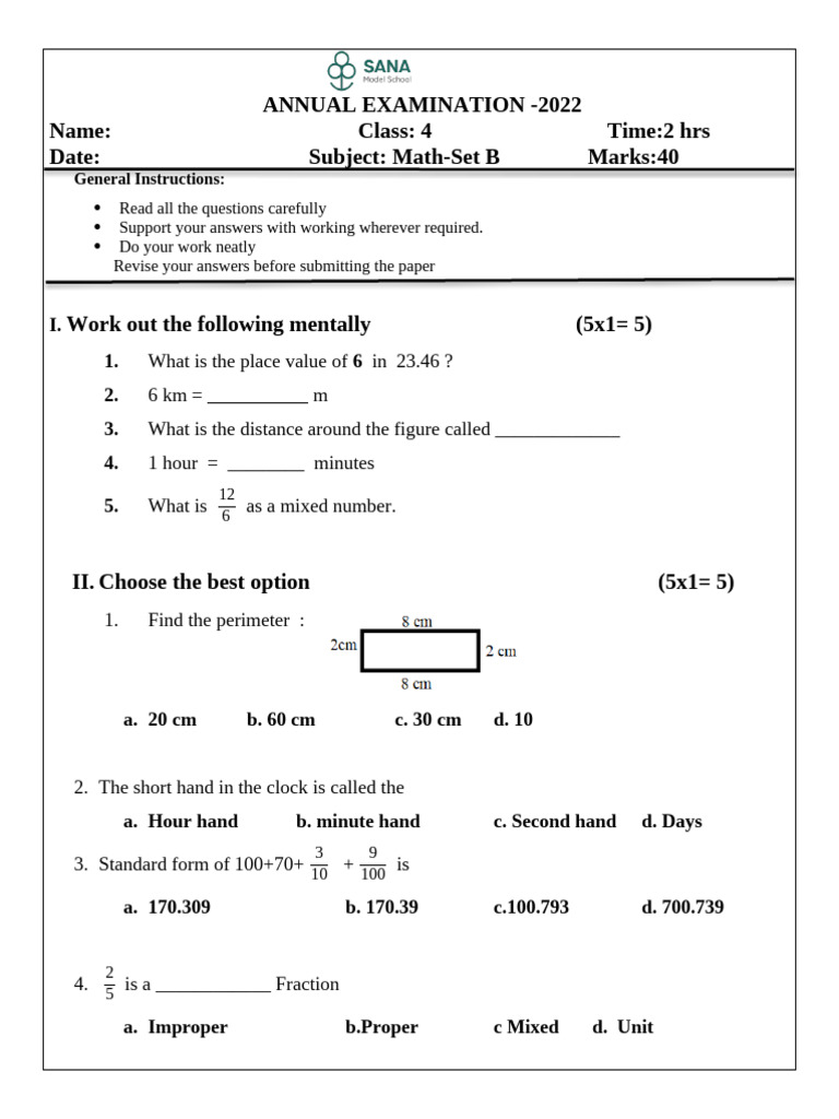 G4 Math QP - Set B | PDF | Arithmetic | Mathematics