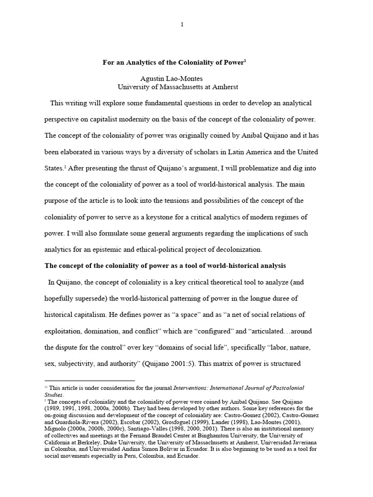 For An Analytics of The Coloniality of Power | PDF | World Systems ...