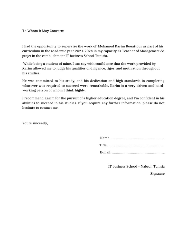 Lettre de Recom 2 | PDF | Career & Growth | Computers