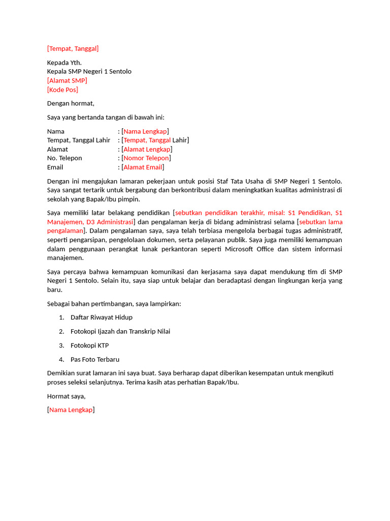 Contoh Surat Lamaran TU | PDF | Karier & Perkembangan