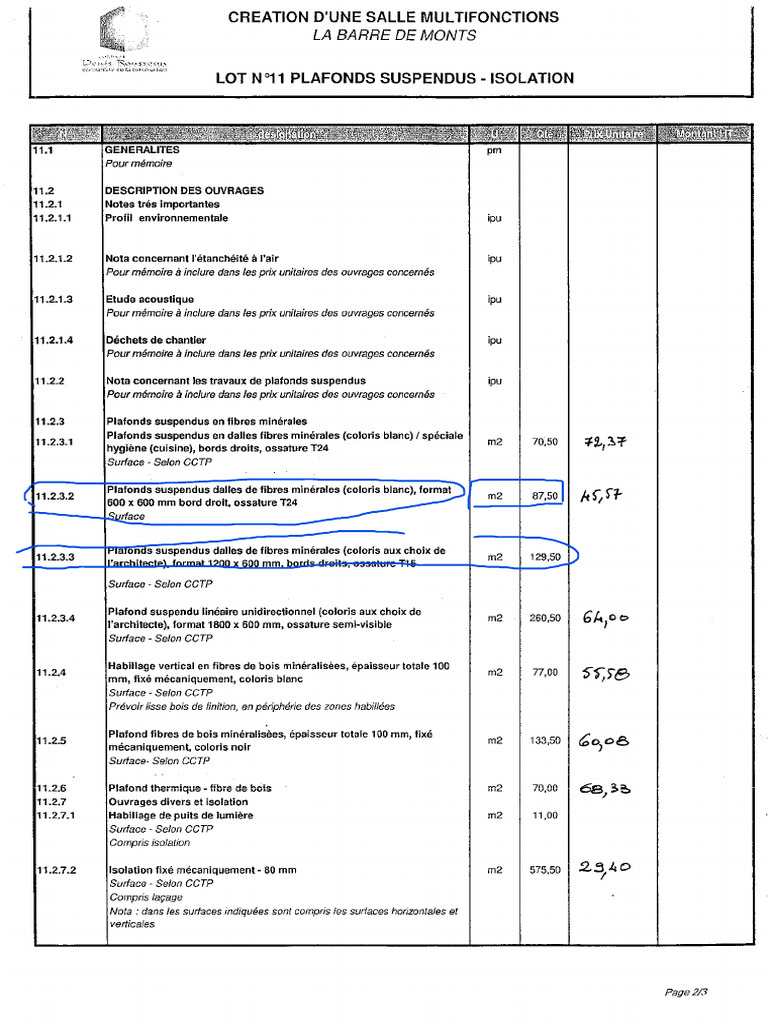 Projet 6 - DPGF Du Lot 11 Partie1 À Compléter | PDF