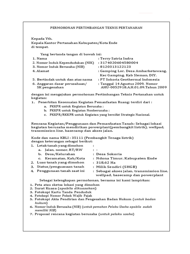 Permohonan Pertek Kkpr Pt Sgi Pdf