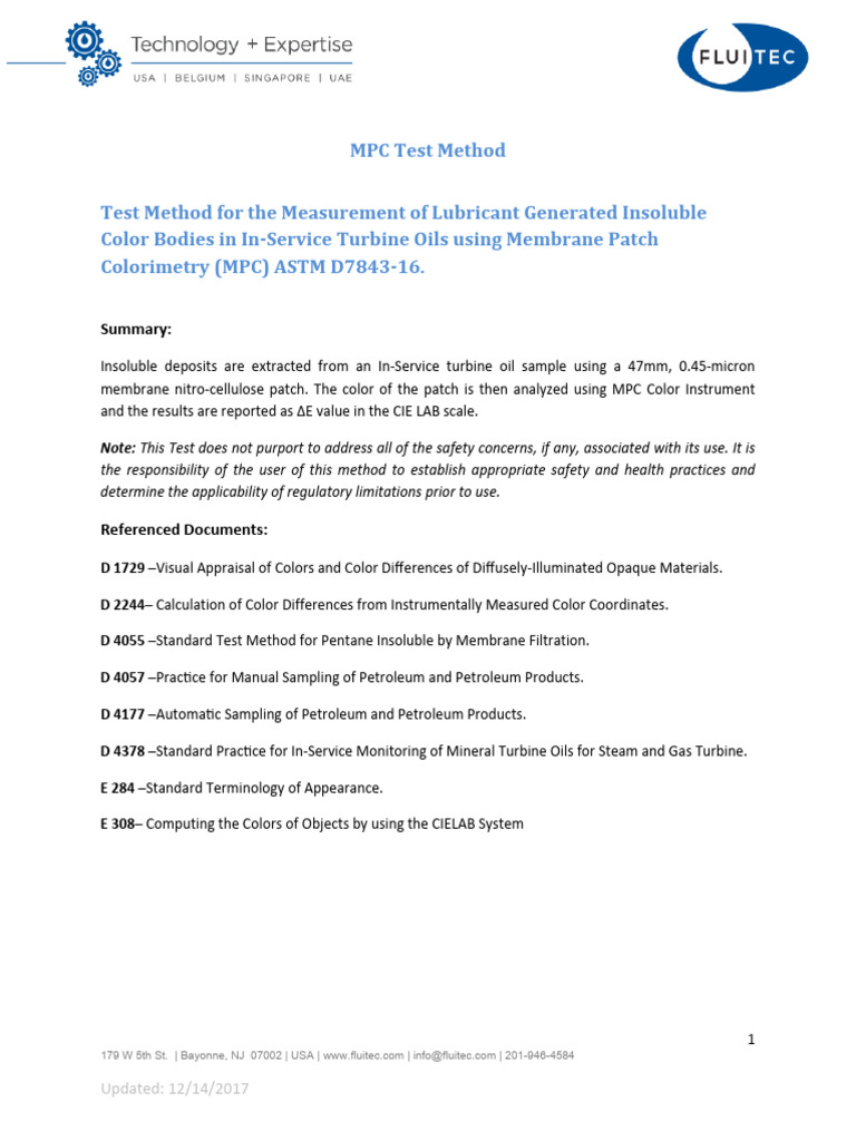 MPC Test Method for Turbine Oils | PDF | Filtration | Petroleum