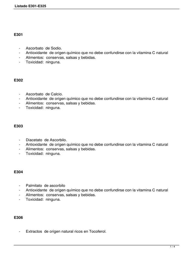 Antioxidantes E301-E325: Usos y Toxicidad | PDF | Alimentos | Antioxidante