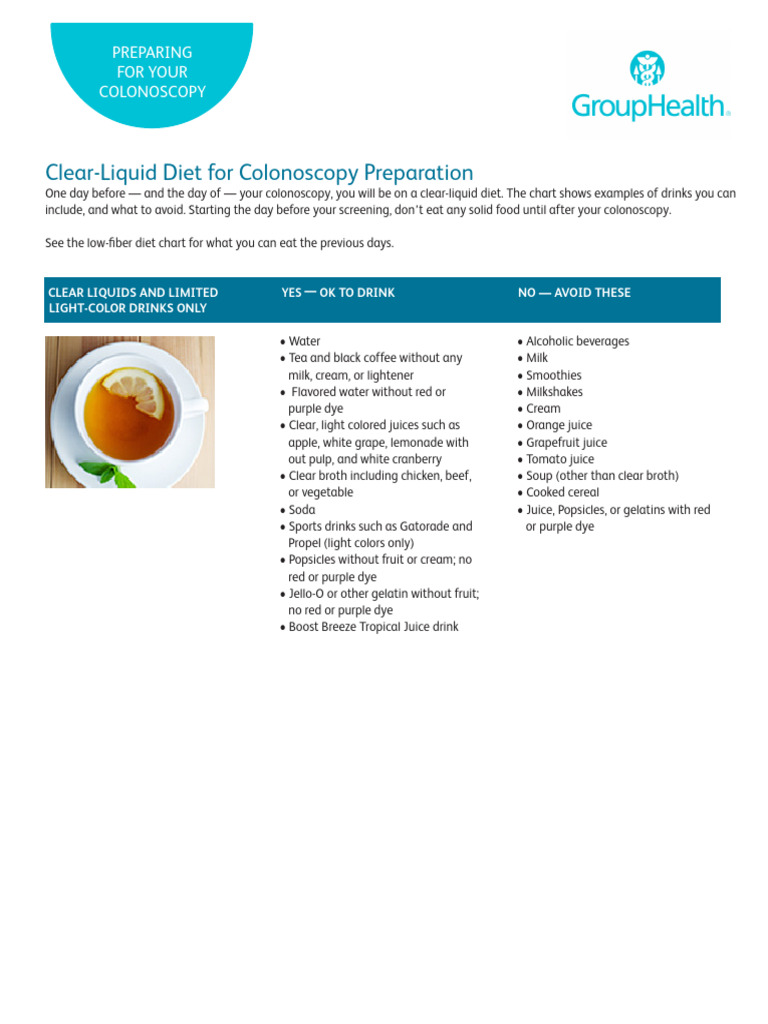 Clear Liquid Diet for Colonoscopy Prep | PDF