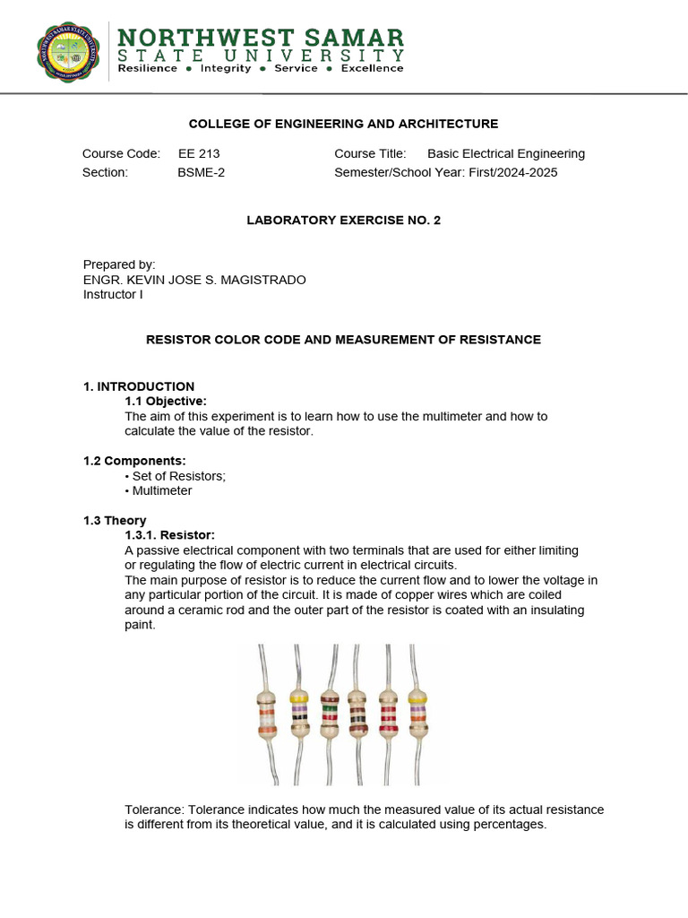 Laboratory Exercise No 2 Pdf Resistor Electrical Engineering
