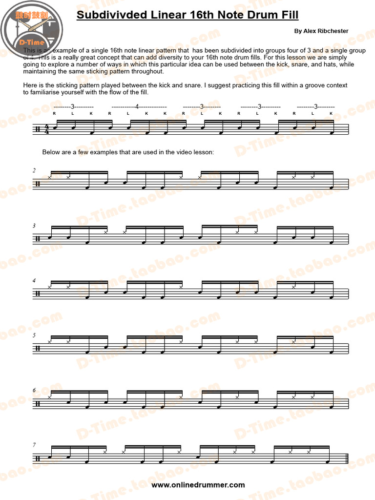 Subdivivded Linear 16th No1 | PDF | Drumming | Rhythm And Meter