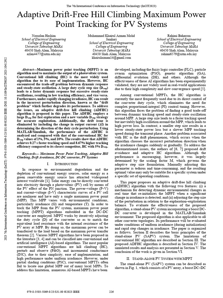 Adaptive Drift-Free Hill Climbing MPPT For PV Systems - Front Cover | PDF | Electricity ...