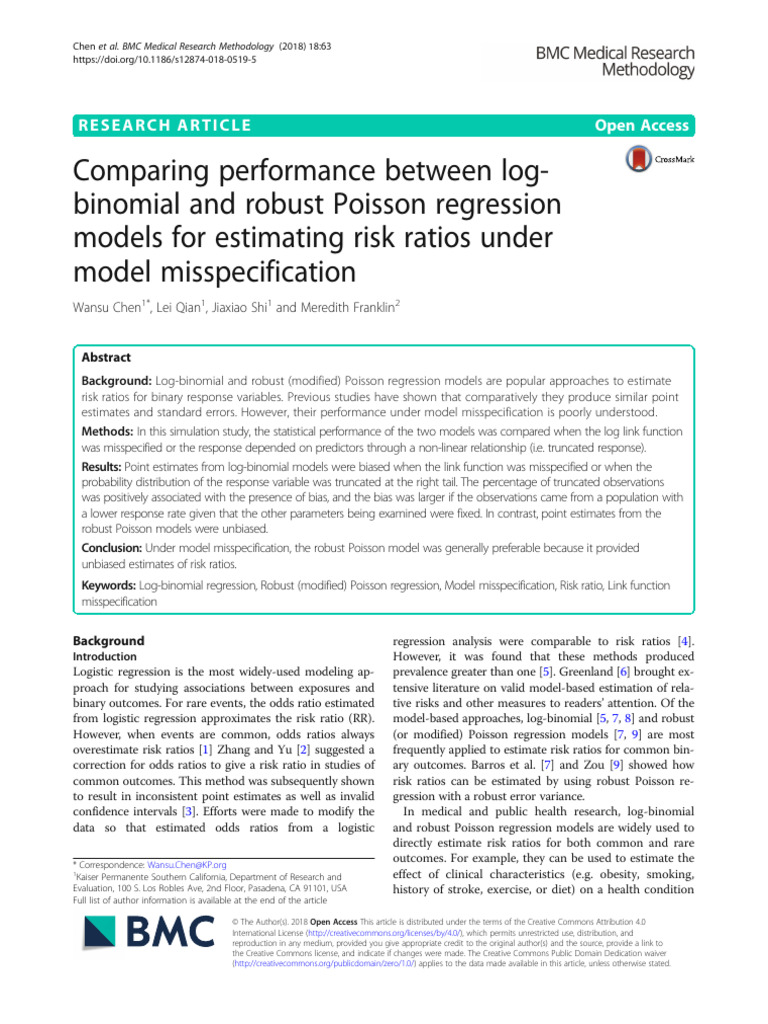 Comparing Performance Between Log-Binomial and Robust Poisson Regression Models For Estimating ...