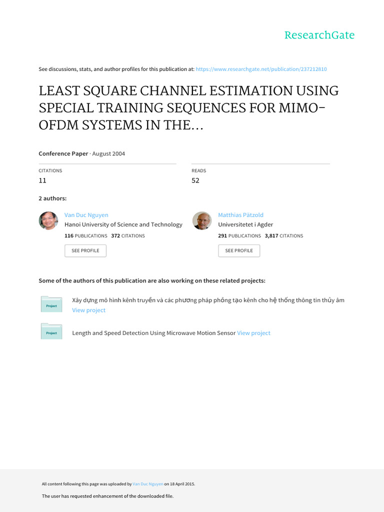 C2004 - NRS - Least Square Channel Estimation Using Special Training Sequences For MIMO-OFDM ...
