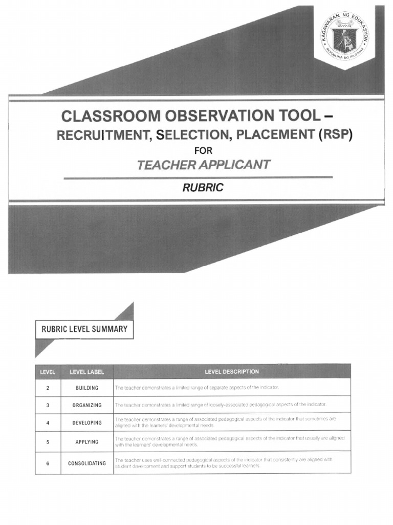 DO - s2023 - 007 - Annex - Classroom Observation Tool For Teacher ...