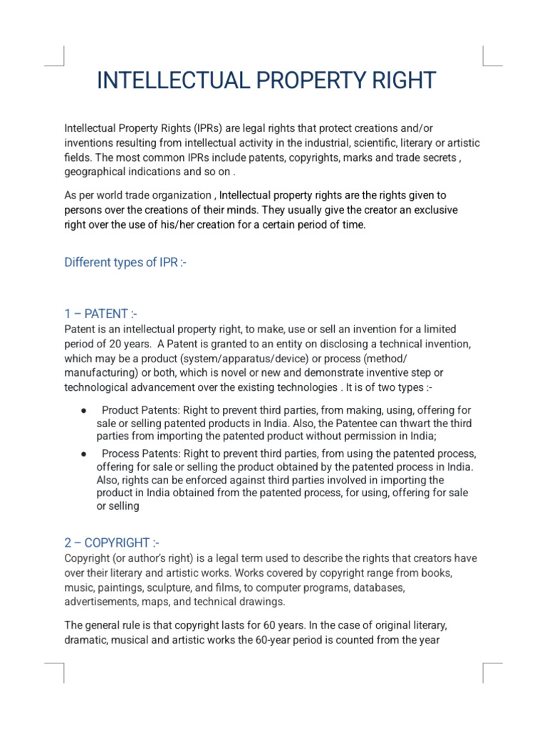 Intellectual Property Right | PDF | Intellectual Property | Trips Agreement