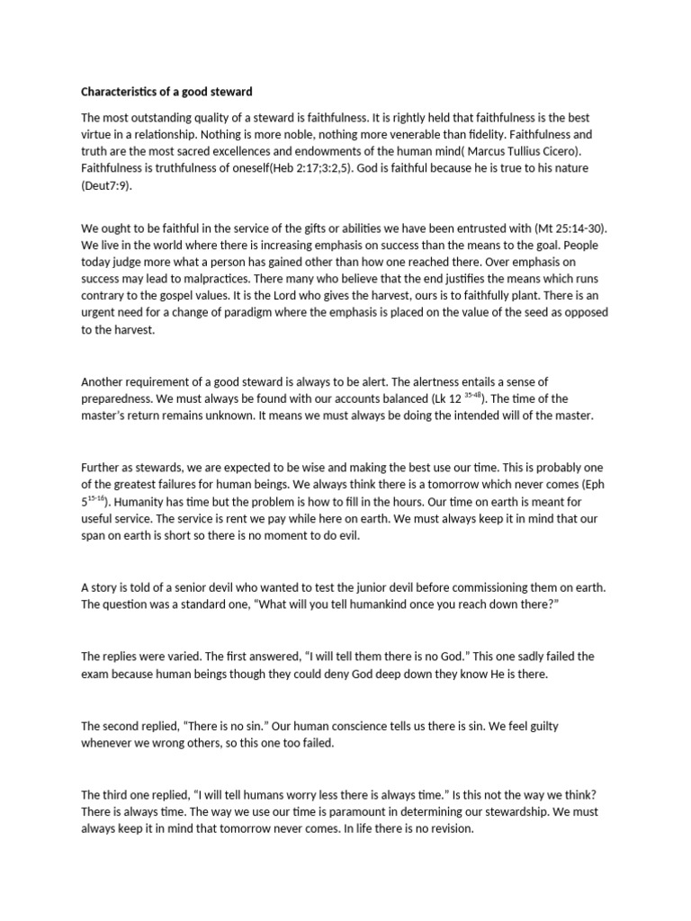 Characteristics of A Good Steward | PDF | Bible | God