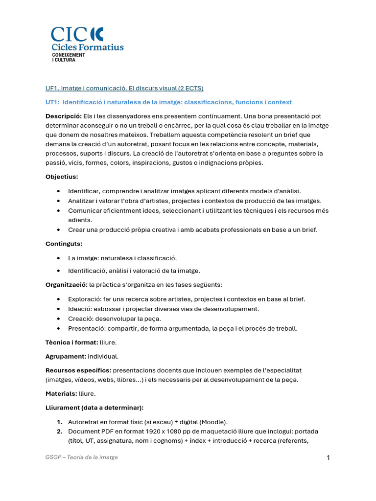 UT1 - Teoria de La Imatge - 2024-25 | PDF