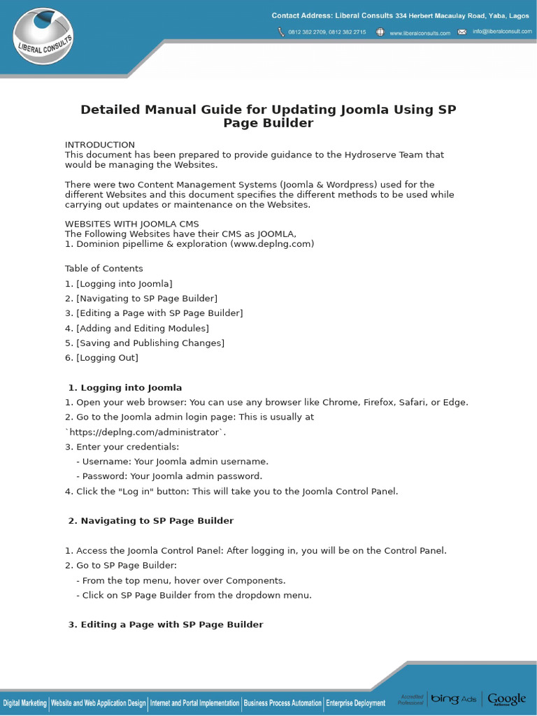 Detailed Manual Guide For Updating (DEPL) Joomla | PDF | Page Layout | Joomla