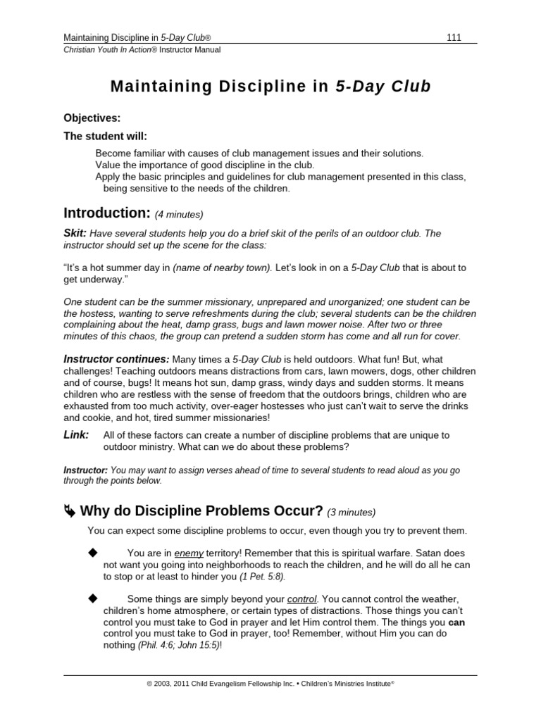 110 Maintaining Discipline Instr | PDF | Disciplines | Prayer