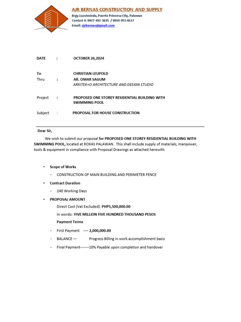 Construction Quotation - Sample | PDF | Wall | Ceiling