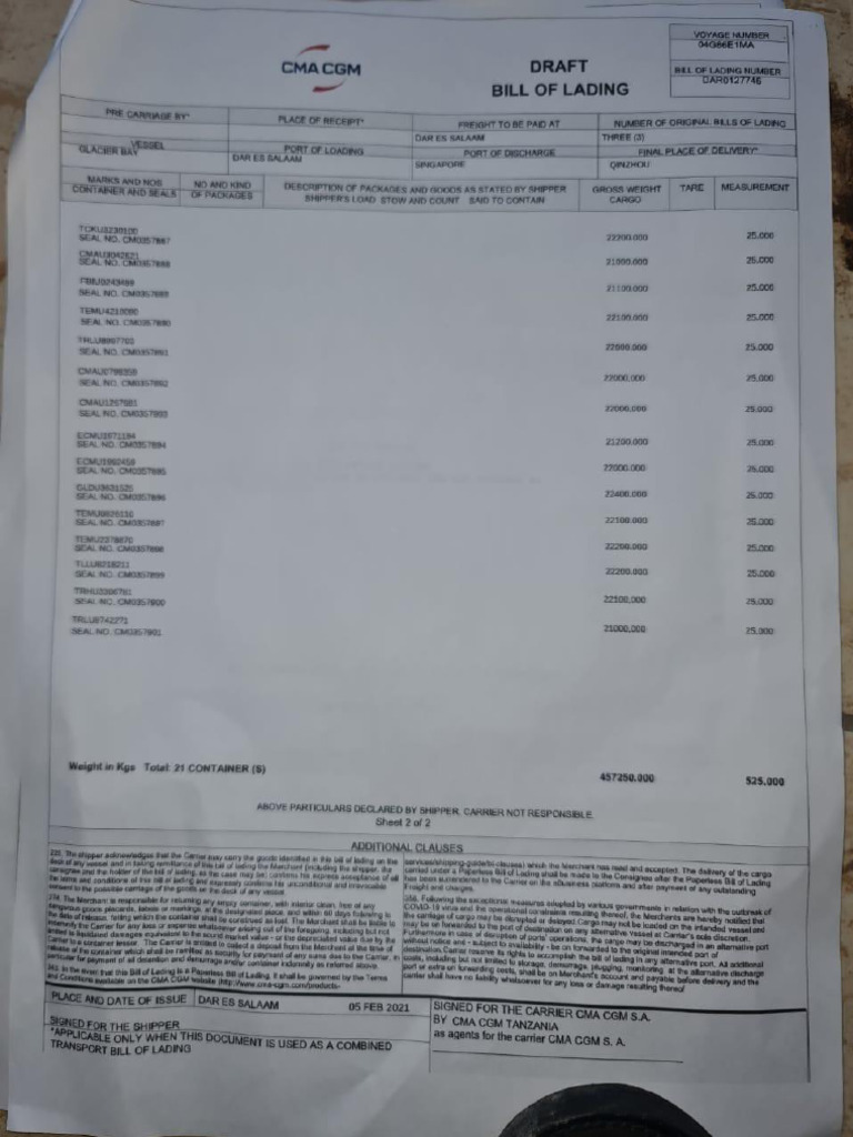 Bill of Lading | PDF