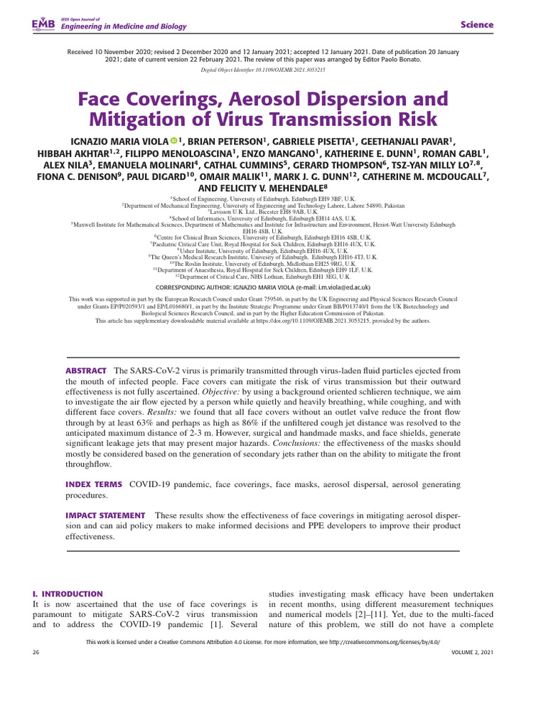 Face Coverings, Aerosol Dispersion and Mitigation of Virus Transmission ...
