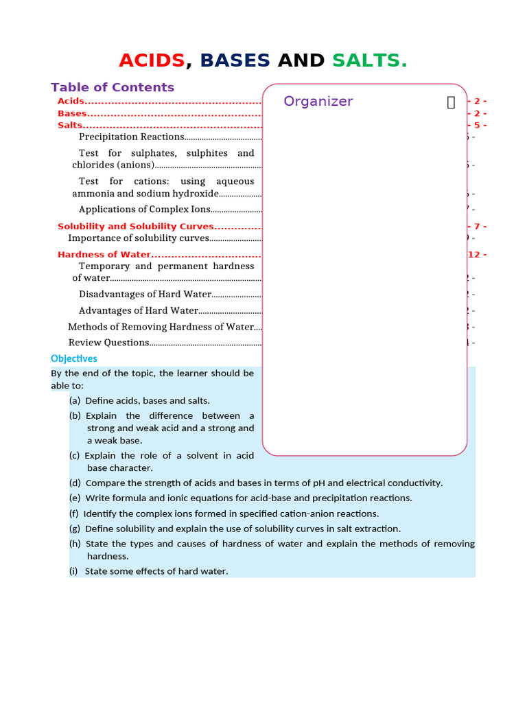 4.1 Acids, Bases and Salts-1 | PDF | Hydroxide | Solubility