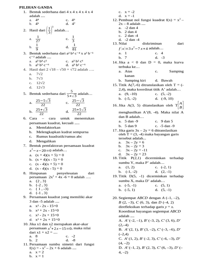 Soal Pas MTK Kelas 9 SMT 1 MJ1 | PDF