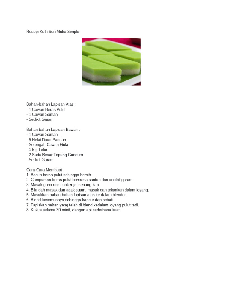 Resepi Kuih Seri Muka Simple | PDF