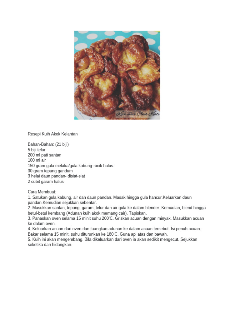 Resepi Kuih Akok Kelantan | PDF