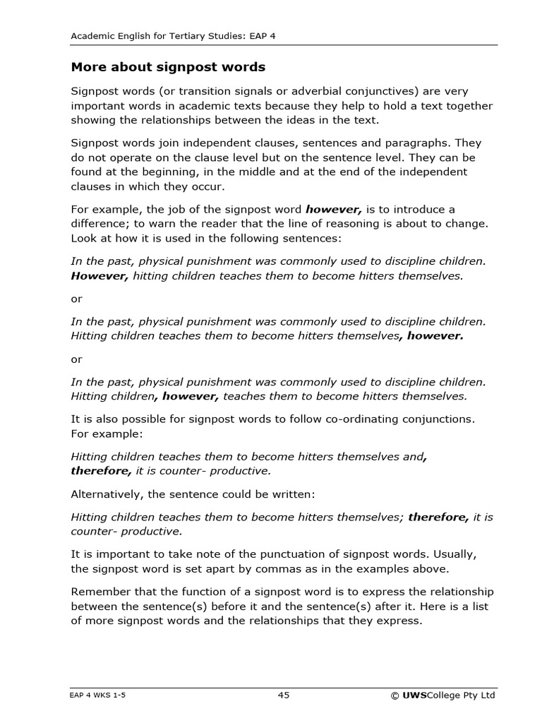 More About Signpost Words | PDF | Sentence (Linguistics) | Grammar