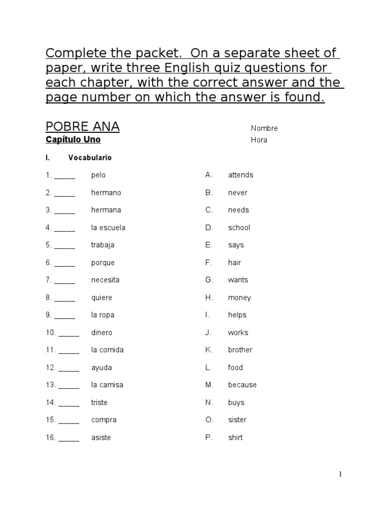 Pobre Ana Packet | PDF | Language Arts & Discipline