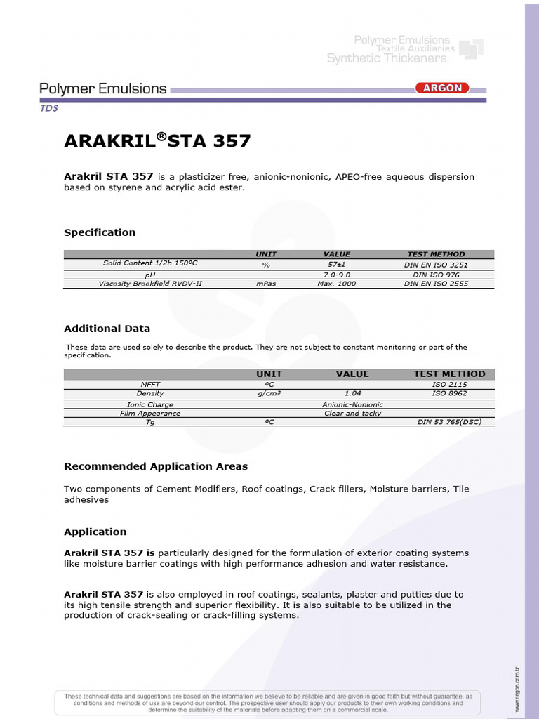 Ak-Tds Arakril Sta 357 | PDF | Chemical Substances | Materials
