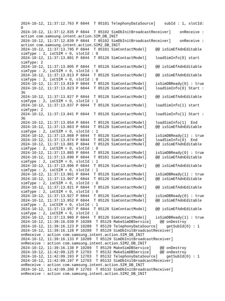 SIM Database Initialization Logs | PDF