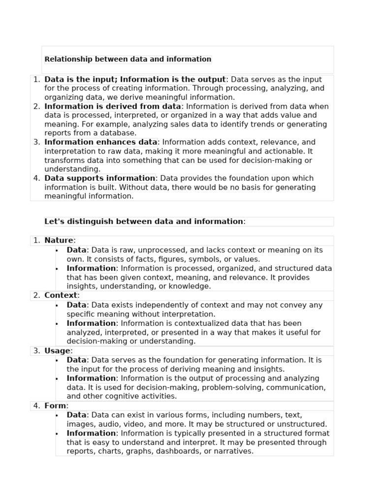 Relationship Between Data and Information | PDF | Data | Information
