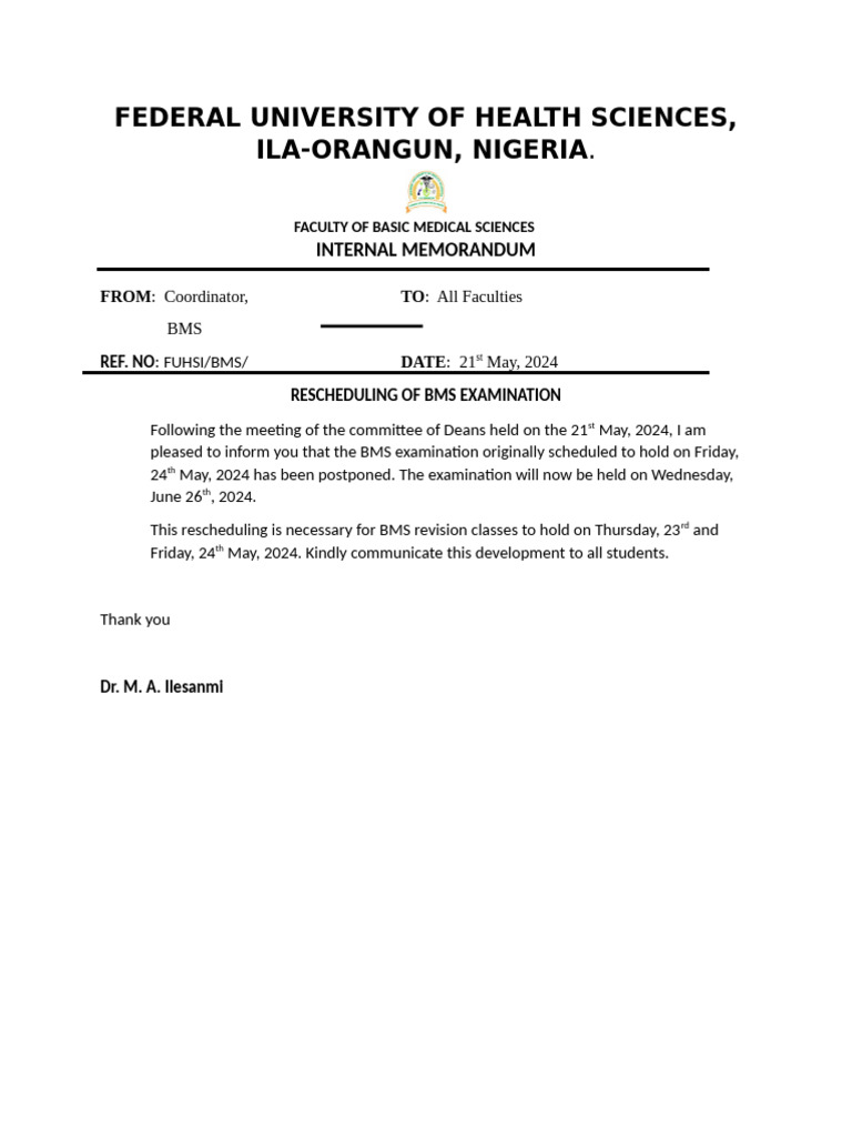 BMS Examination Rescheduled Notice | PDF