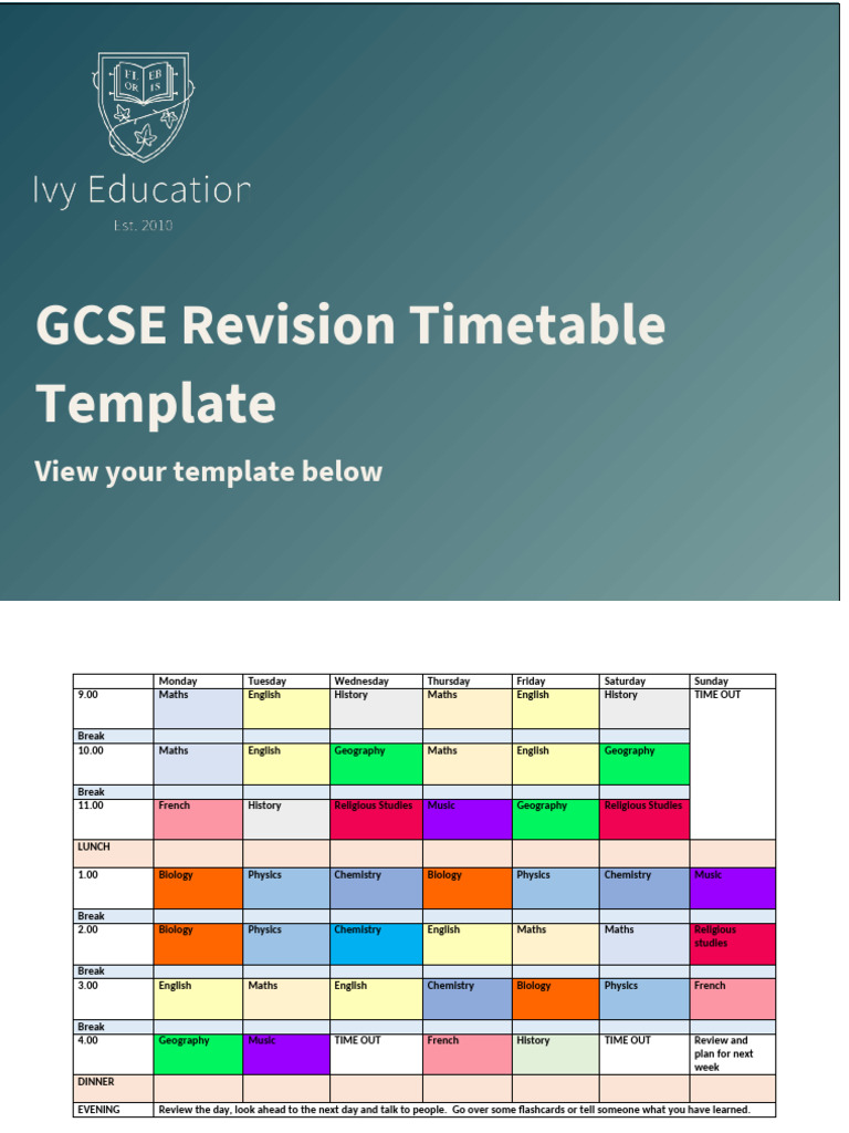 GCSE Revision Timetable Template | PDF