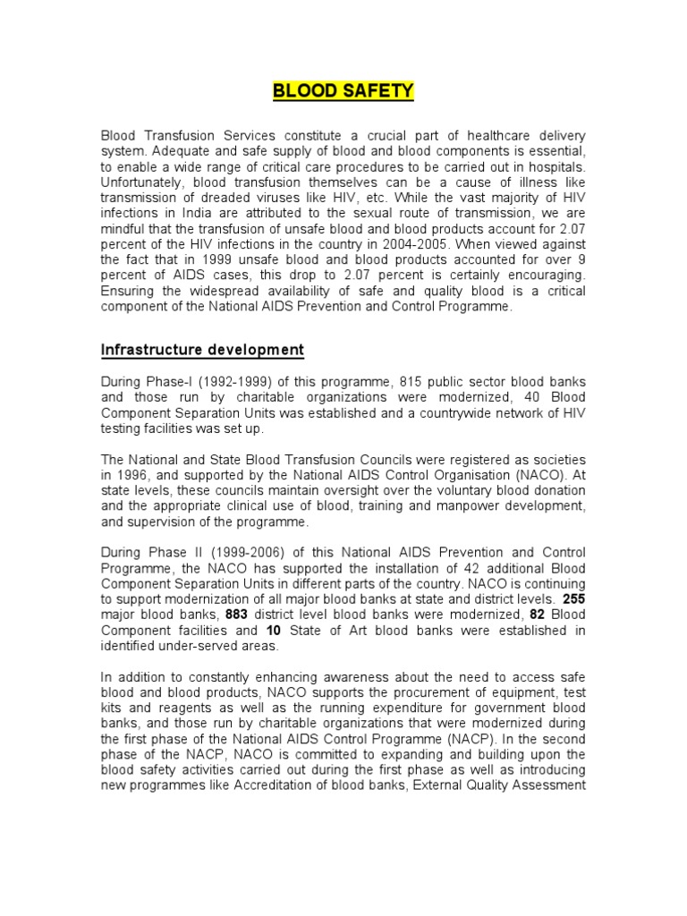Blood Safety and Transfusion Services | PDF | Blood Donation | Blood ...
