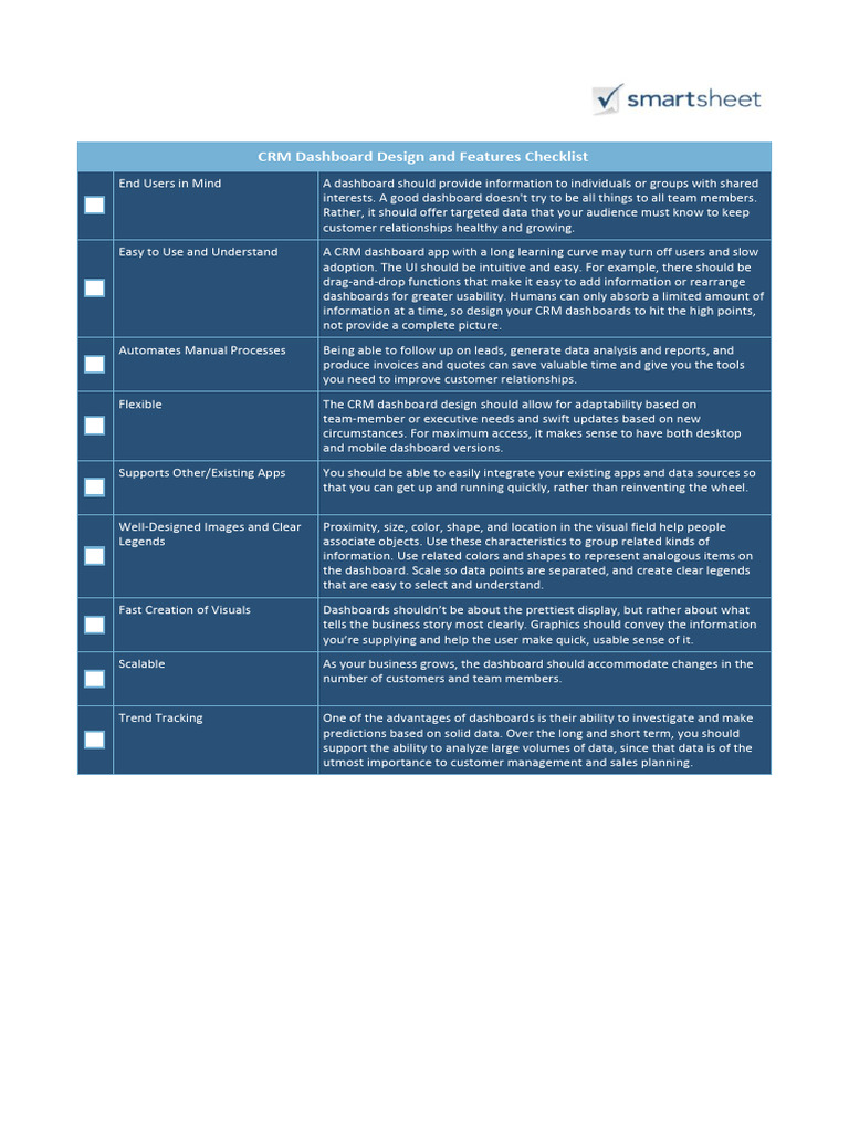 IC-CRM Dashboard Design Checklist | PDF