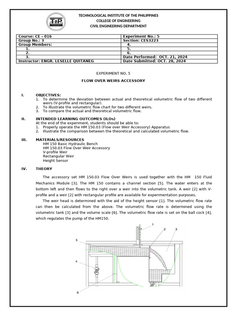 Weir Flow Experiment Guide | PDF | Volume | Flow Measurement
