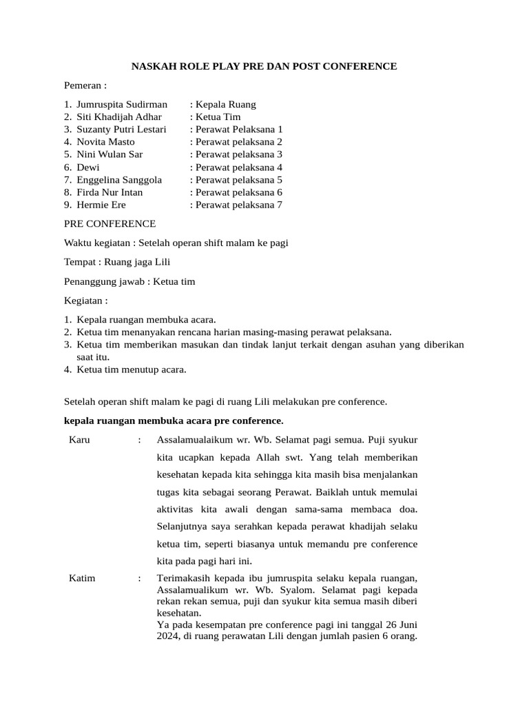 Naskah Role Play Pre Dan Post Conference | PDF