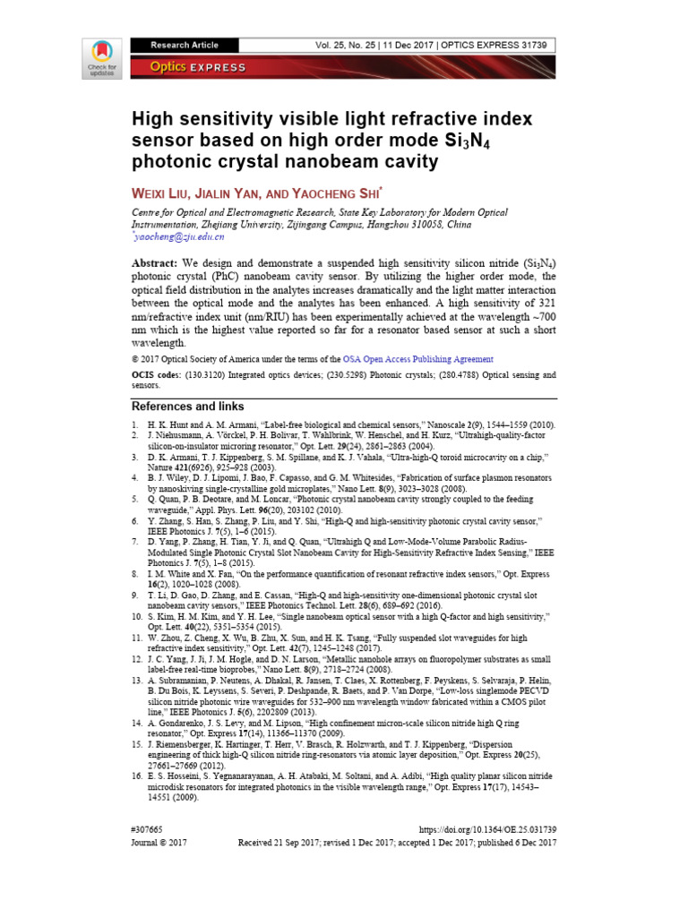 High Sensitivity Visible Light Refractive Index Se | PDF | Optics ...