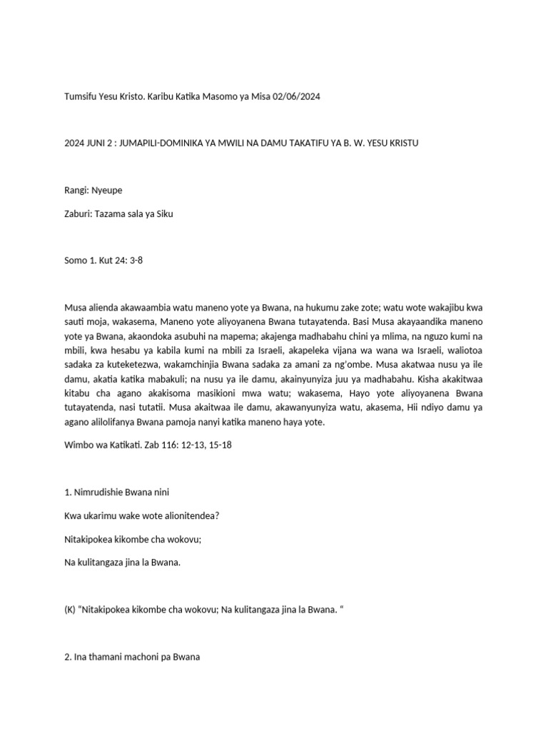 Tafakari Ya Ekaristi | PDF