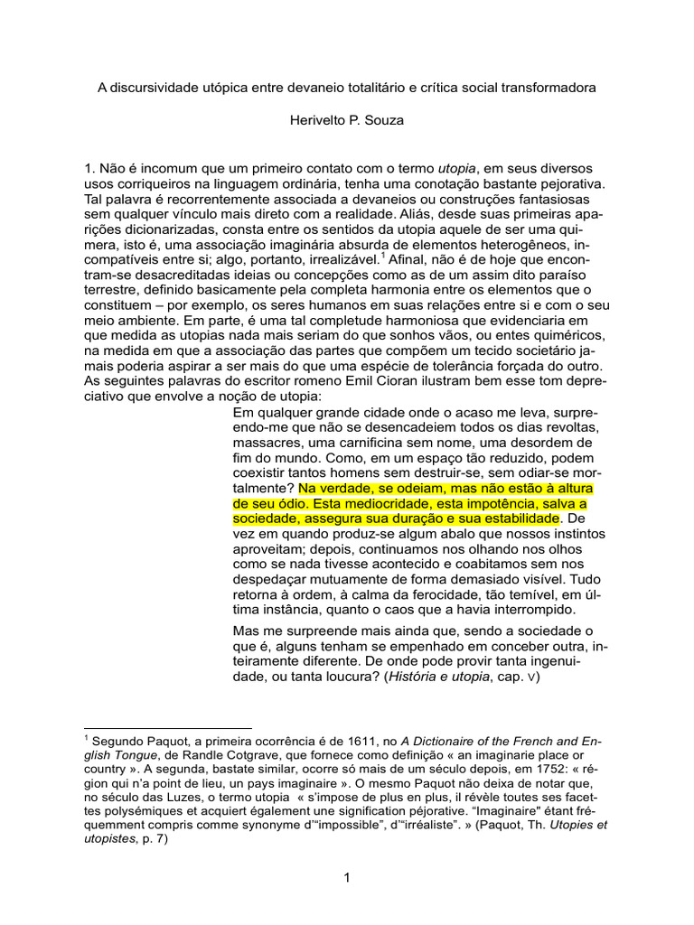 A Discursividade Utópica Entre Devaneio Totalitário e Crítica Social ... A Discursividade Utópica Entre Devaneio Totalitário e Crítica Social ...