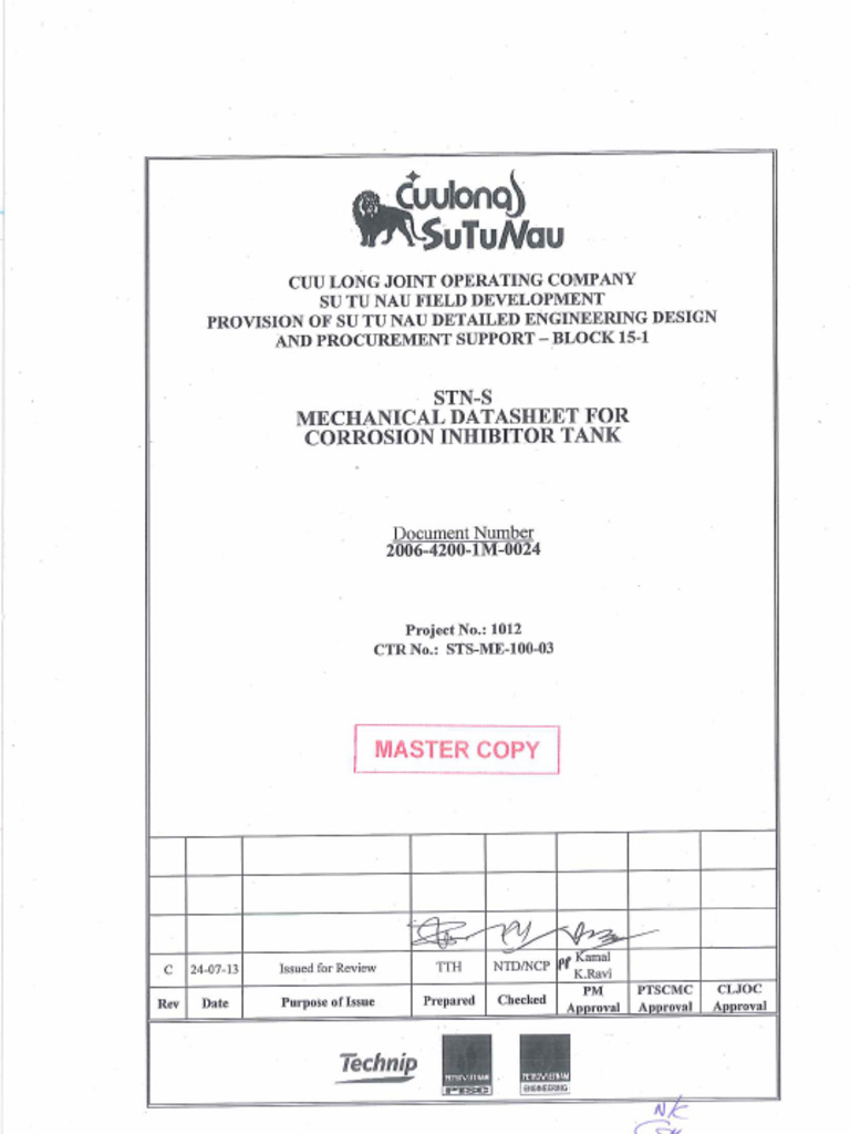 2006-4200-1M-0024 Rev C STN-S Mechanical DS For Corrosion Inhibitor Tank - NC | PDF