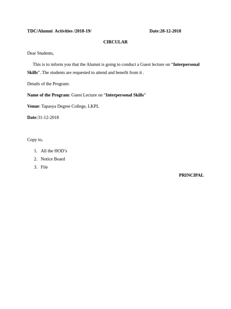 Alumni Activities Circular | PDF | Communication | Human Communication