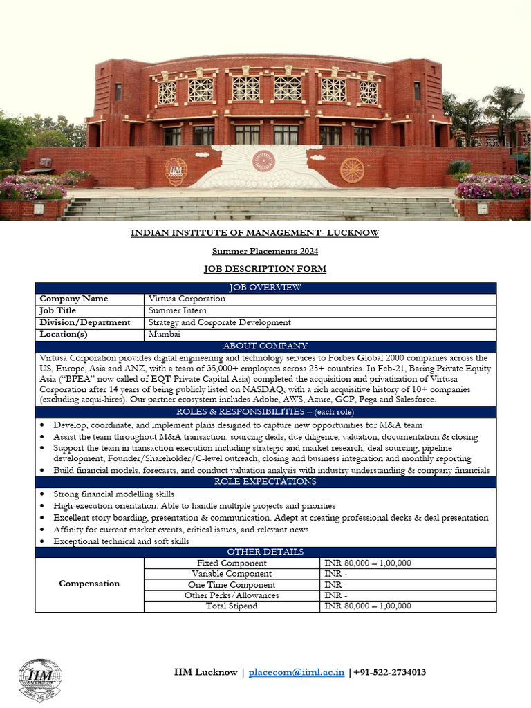 IIM Lucknow Summer Internship | PDF | Mergers And Acquisitions ...