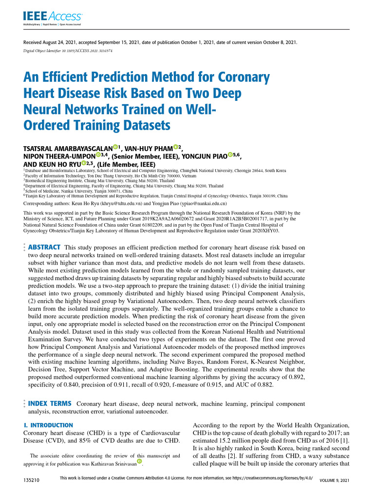 An Efficient Prediction Method For Coronary Heart Disease Risk Based On Two Deep Neural Networks ...