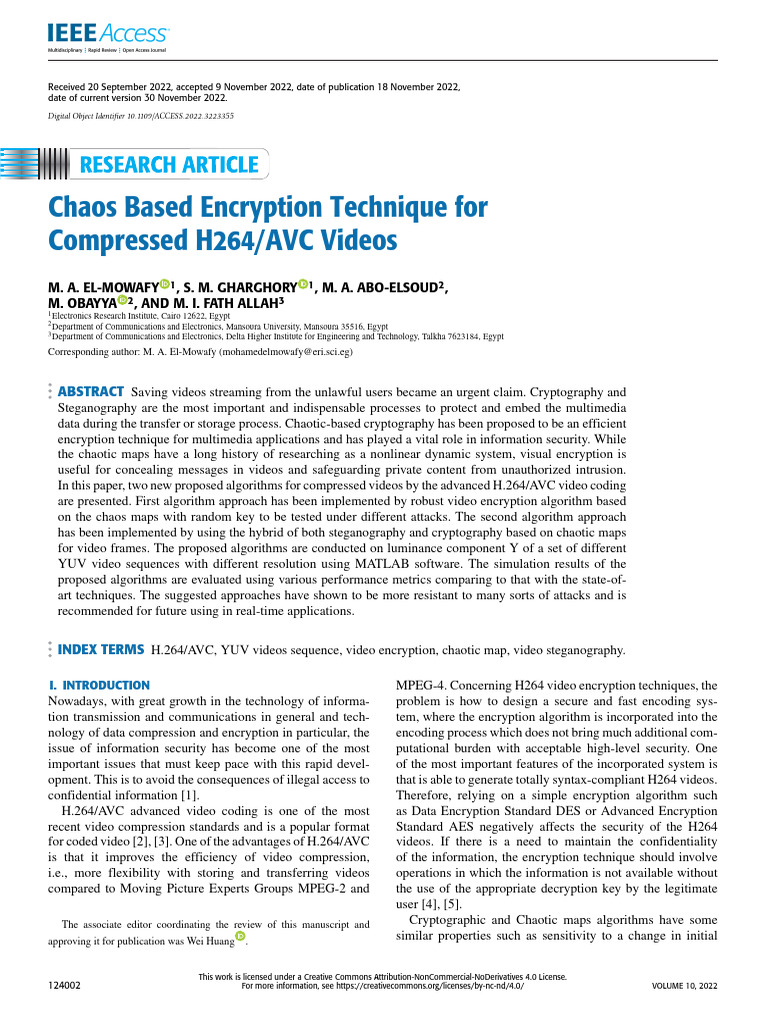 Chaos Based Encryption Technique For Compressed H264 AVC Videos | PDF | Data Compression ...