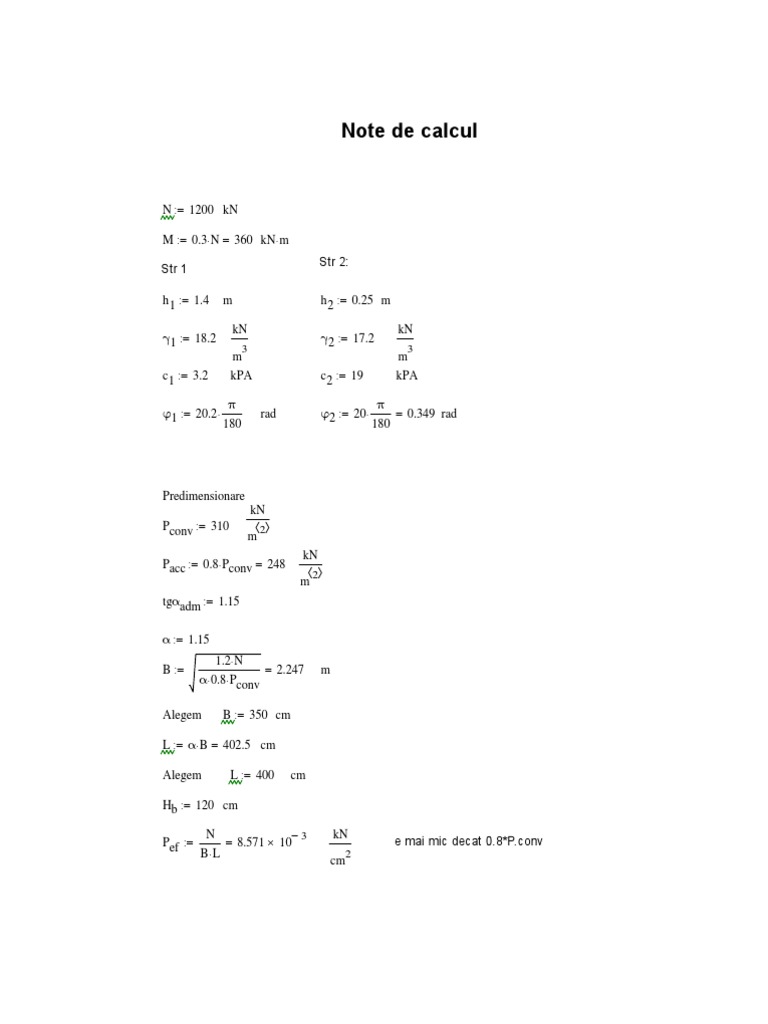Mathcad - Fundatie Izolata Calcul | PDF