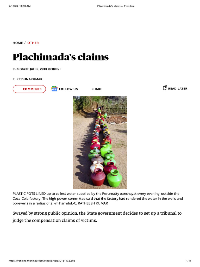 Plachimada's Claims - Frontline | PDF | Damages